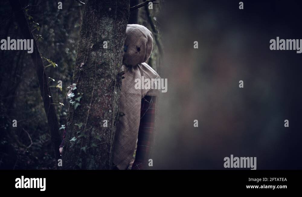 4K Horror Scarecrow with Sackcloth Mask Hiding Stock Video Footage - Alamy