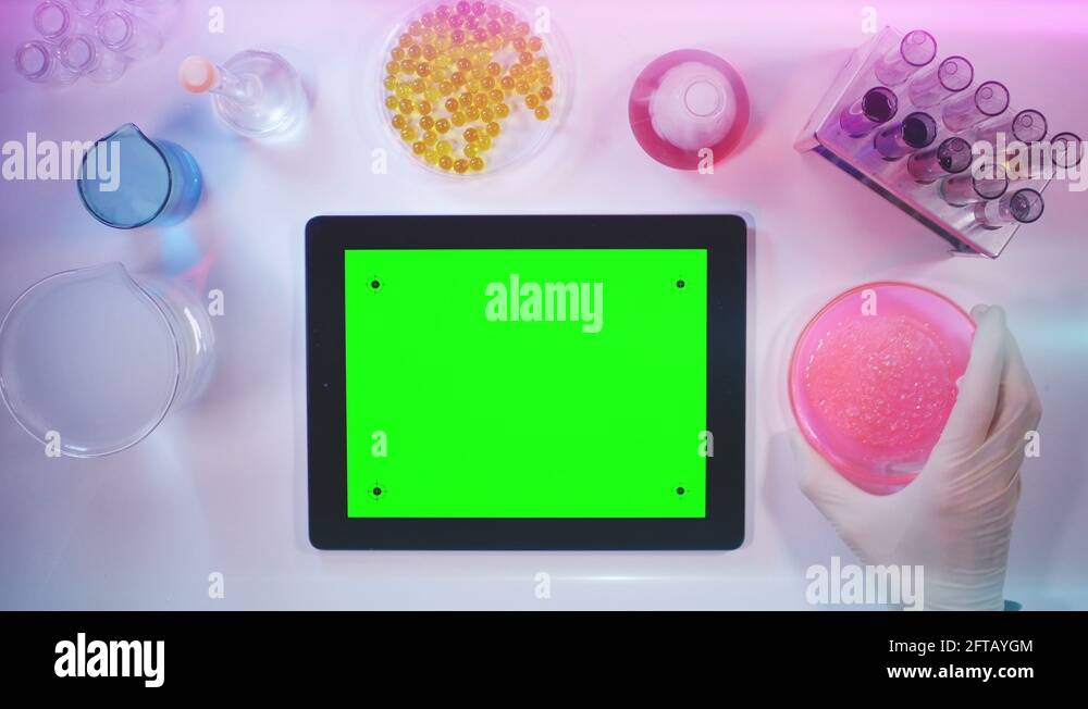 Tablet PC with a Green Screen in the Laboratory.Top View Stock Video ...