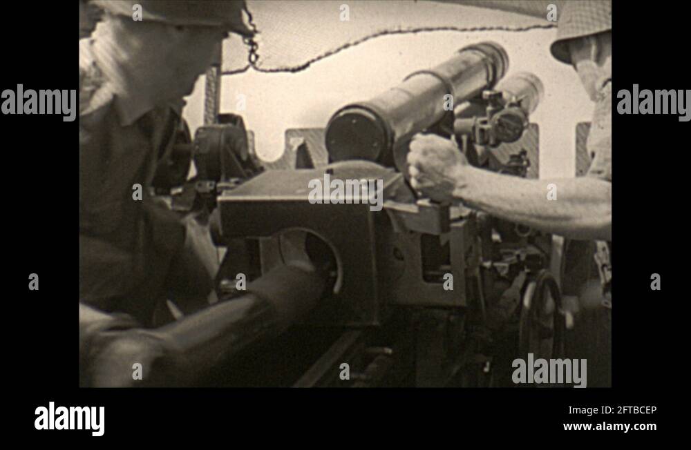 Vintage 16mm film, 1964, military artillery, guns firing sequence #2 ...