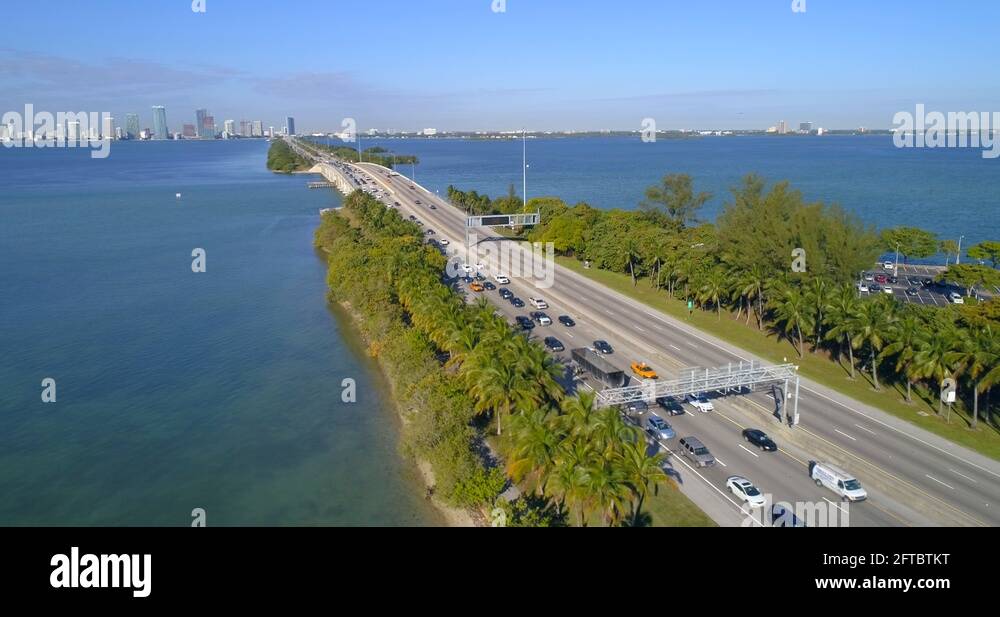 Aerial tour of the Julia Tuttle Causeway Miami Beach Stock Video ...
