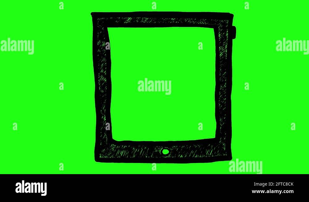 Tablet on Green Screen Scribble Animation Doodle Cartoon 4K Stock Video ...