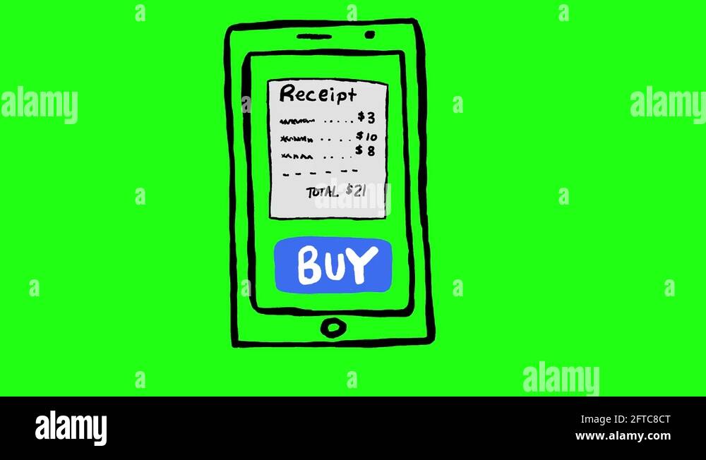 Receipt Payment on Smartphone Green Screen Scribble Animation Doodle ...
