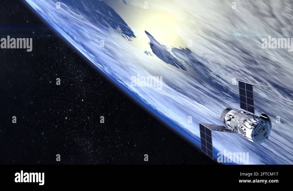 Satellite. Solar panels are revealed. The satellite appears in the ...