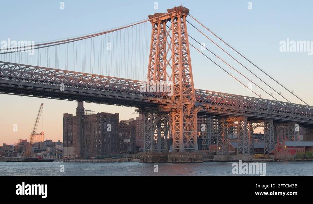 CLOSE UP: Industrial look of steel truss towers supporting Williamsburg ...