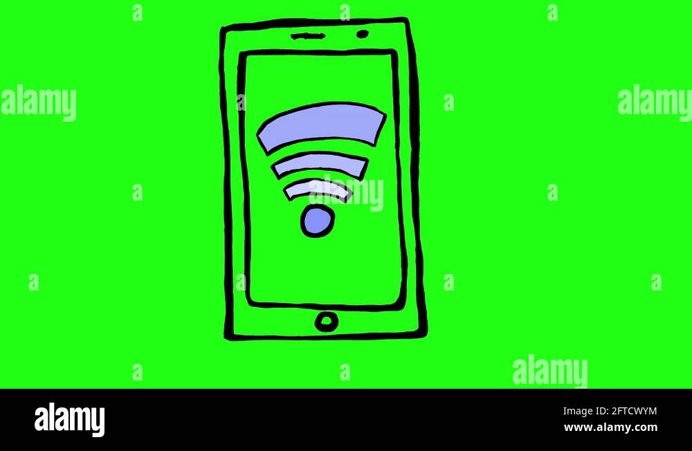 Network Signal on Smartphone Green Screen Scribble Animation Doodle ...