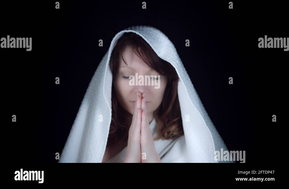 4k Religious Portrait of Mary, Mother of Jesus Praying Stock Video ...