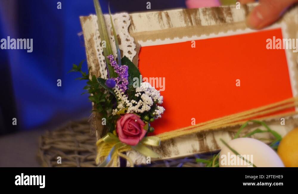 a Photo Frame and a Set of Slide Cards Are Put on Traditional Easter ...