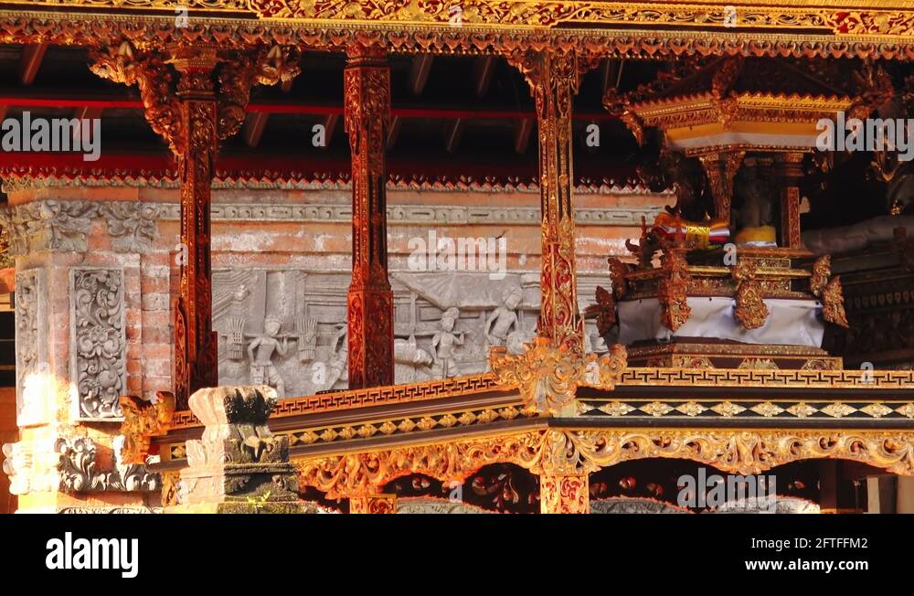 Ancient golden altar for holy sacrifices in Hindu sanctuary. Bali ...
