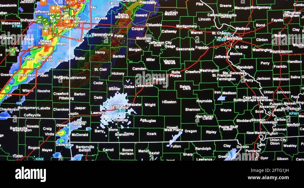 Severe storms on Doppler weather radar monitor screen Stock Video ...