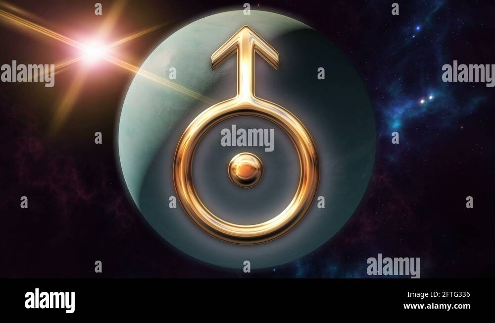 Animated uranus zodiac horoscope symbol and planet. 3D rendering 4K ...