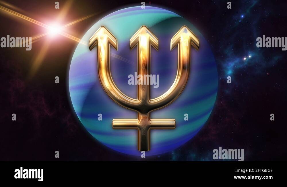 Animated neptune zodiac horoscope symbol and planet. 3D rendering 4K ...