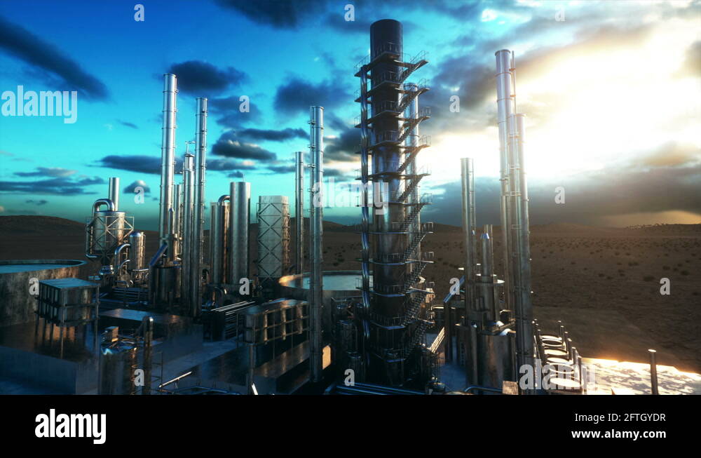 Refinery. Petrolium, chemical plant. Metal Pipe.Realistic cinematic 4k ...