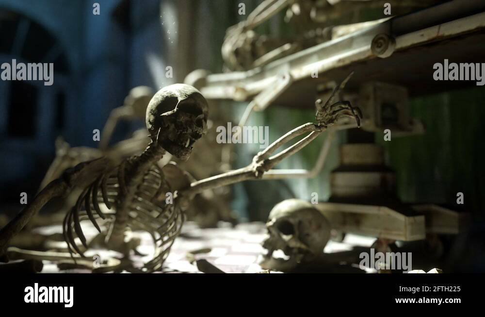 Scary skeletons in old hospital, morgue. Apocalypse horror concept ...