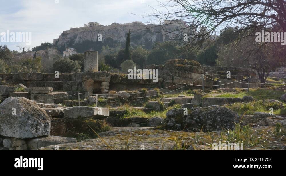 Agora of Athens overlooking Parthenon temple Acropolis - Athens Greece ...