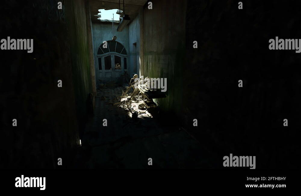 Scary skeletons in old hospital, morgue. Apocalypse horror concept ...