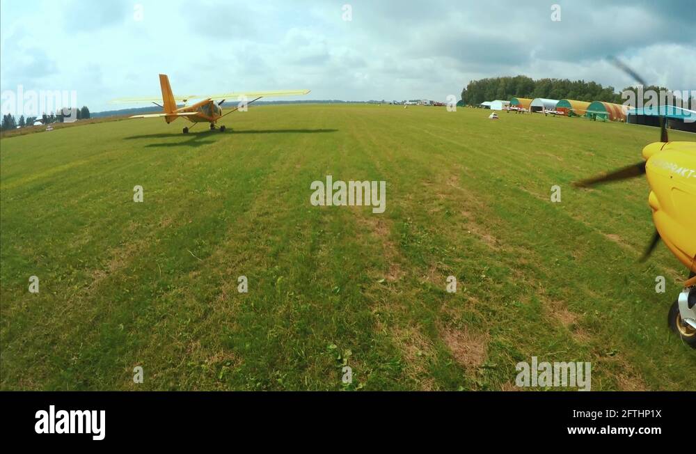 Flying in a light airplane. The camera is attached to the wing of the ...