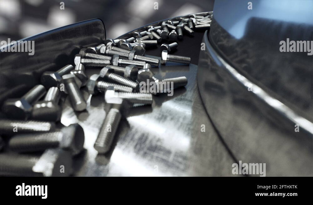 Process of production of bolts. Industrial concept. Factory equipment ...