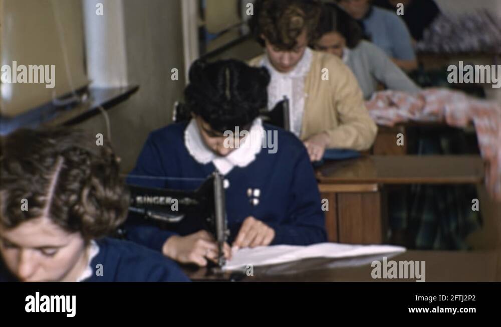 1950s High School Girls Study Home Economics Class Sew Machine Vintage ...