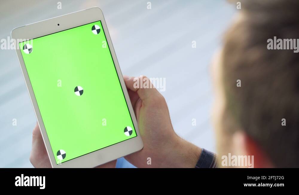 Touch screen on white tablet green screen. Finger Moving Swiping smart ...