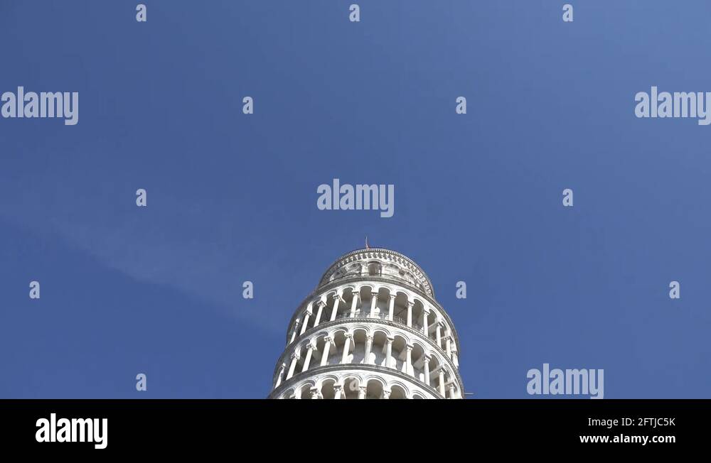 4K Tilt down Leaning Bell Tower people walk in Pisa landmark historic ...