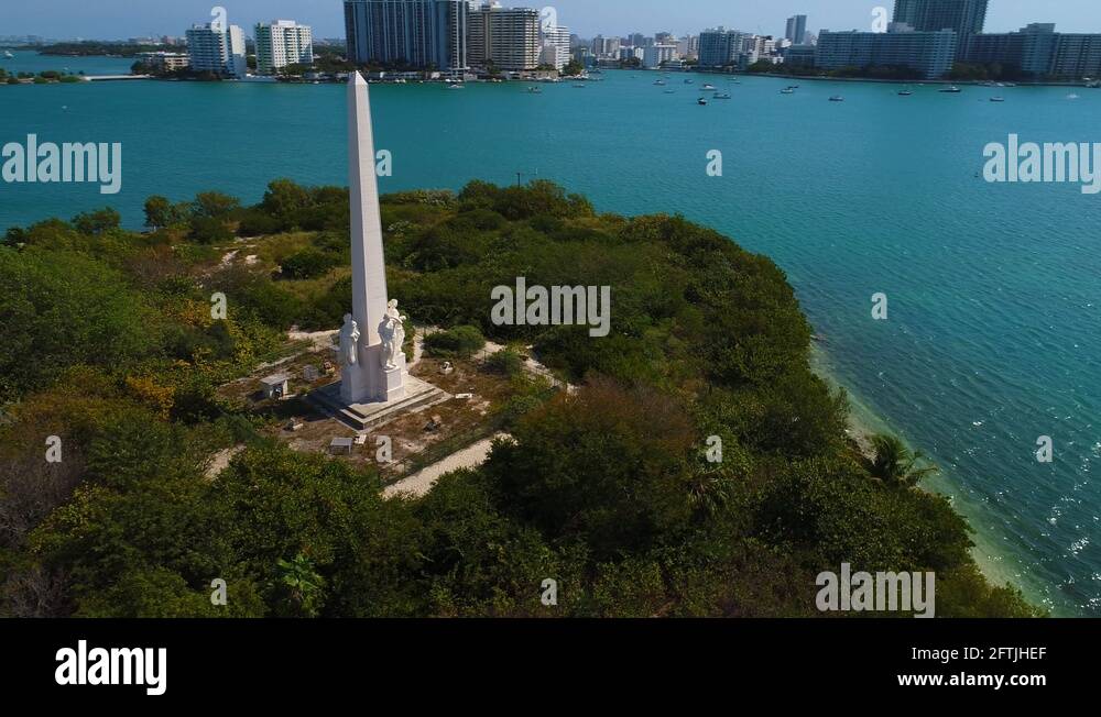 Drone pov Flagler Monument Island Miami Beach Stock Video Footage - Alamy