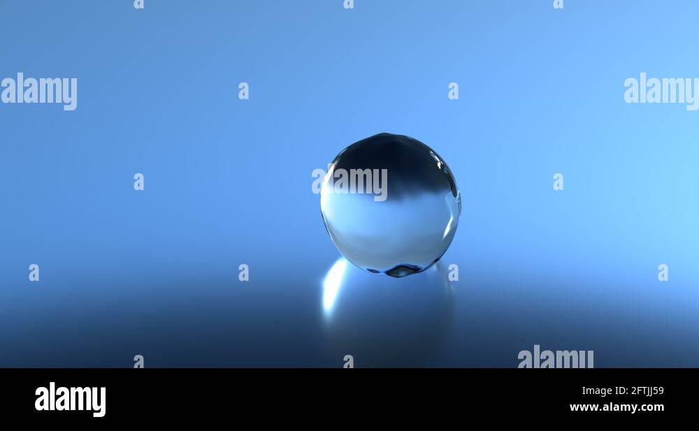 Water drop liquid falling on blue background and jumping in slow motion ...