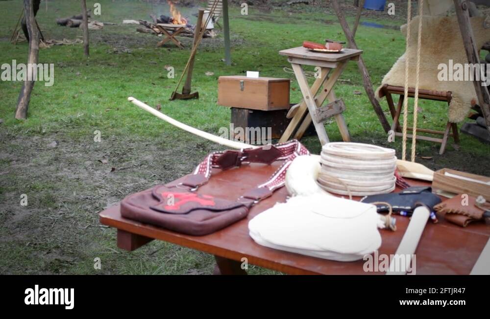 Native american indian tribe environment near the edge of a forest ...