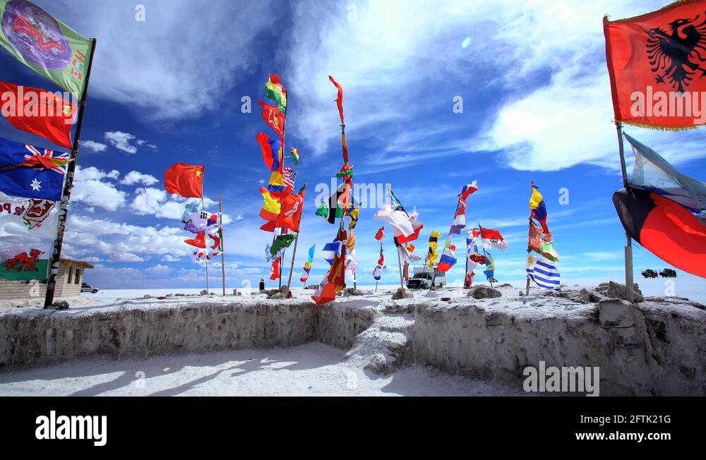 Salar de Uyuni Salt flats World International Flags flying a desert ...