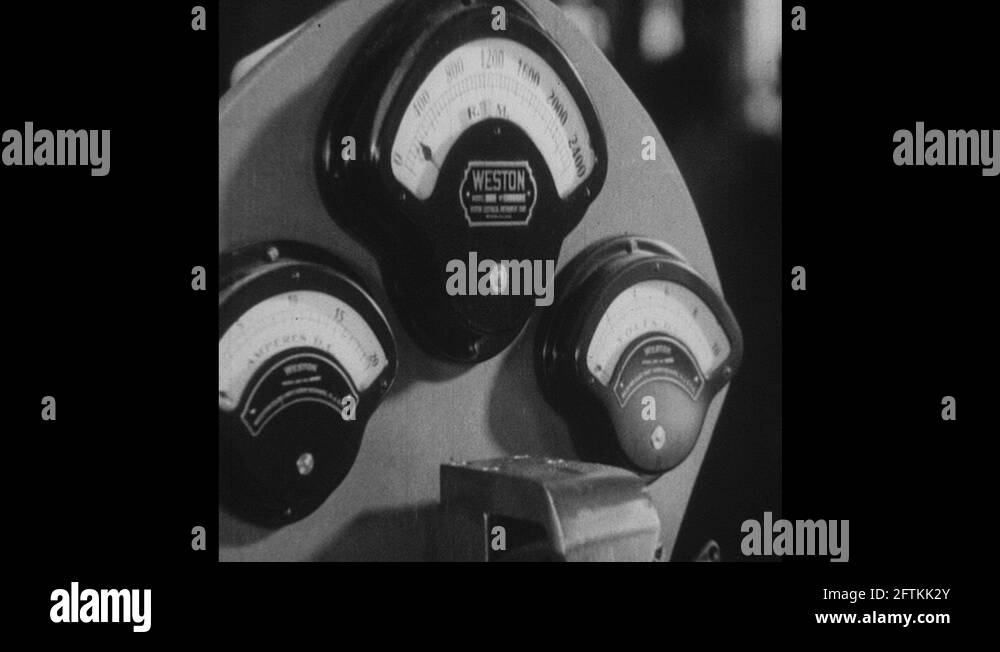 1930s-1940s : A close-up of the displays on a car engine part testing ...