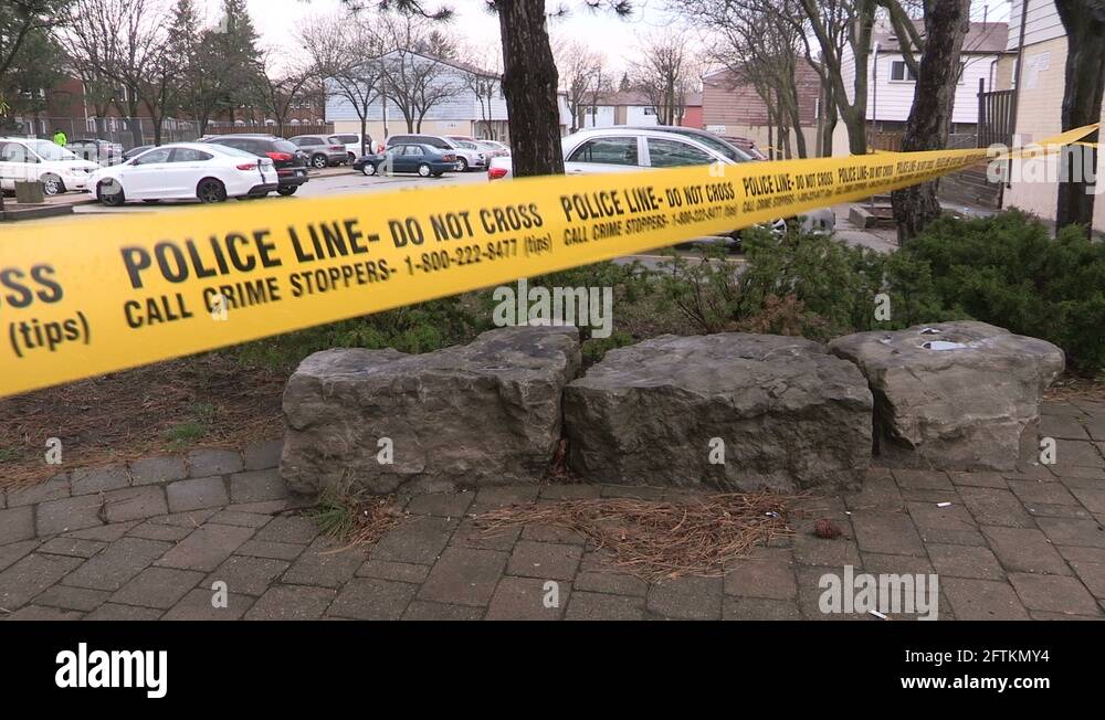 Police at shooting homicide crime scene in housing project in city ...