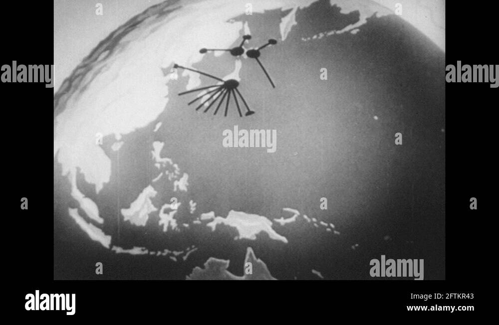 1940s: Animated map, lines expand from Japan / Explosion / Effigy on ...