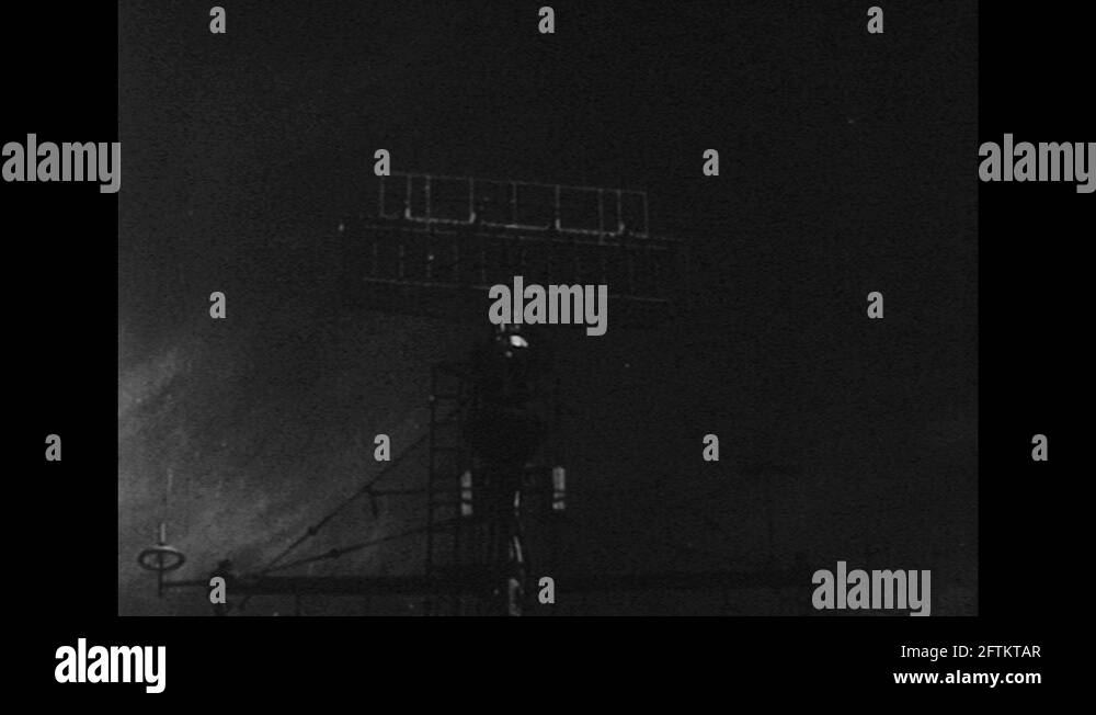 1940s: Views of radar transmitters / Close up of radar screen Stock ...