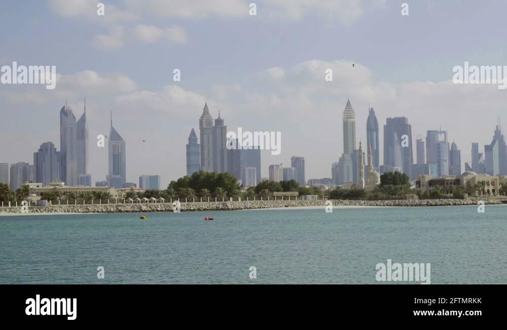 Burj Khalifa skyline Dubai cityscape HD panoramic video. UAE ...