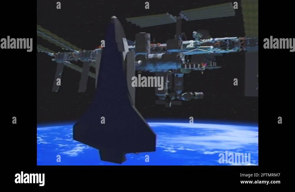 1990s: CGI illustration of international space station in orbit with ...