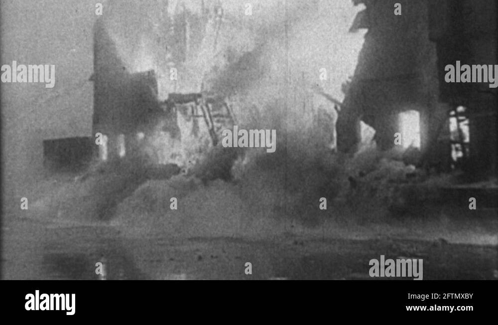Burning Building Air War WW2 Bombing 1940s Vintage Film Home Movie ...