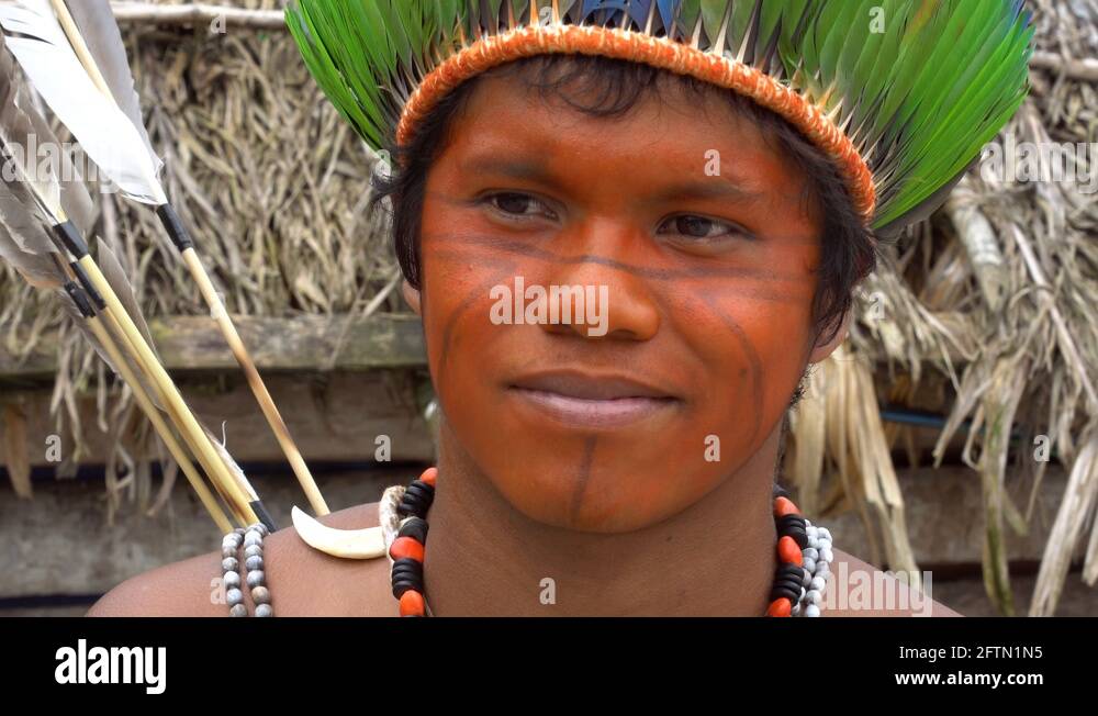 Native Brazilian man from Tupi Guarani Tribe in Brazil Stock Video ...