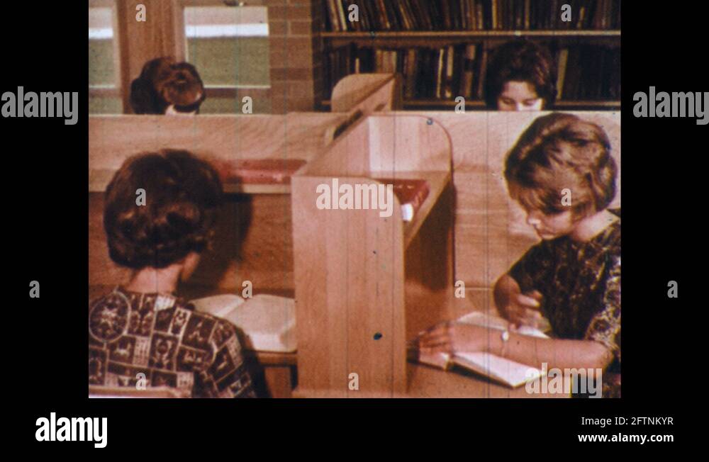 1960s: Girls in library / Kids with tape recorder, girls talk into ...