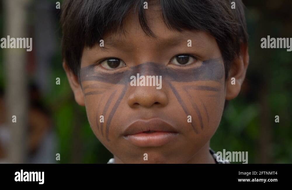 Native Brazilian child from Tupi Guarani Tribe, Brazil Stock Video ...
