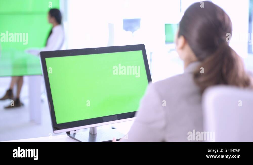 4K Successful business management team in a meeting with green screen ...