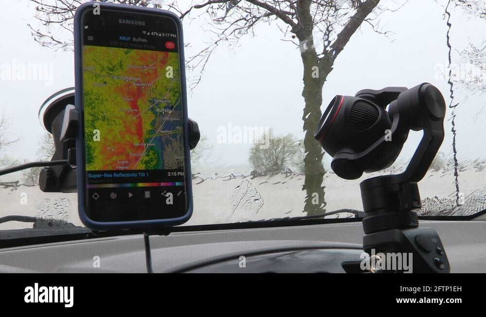 Storm chasing with weather radar and GPS in thunderstorm and flooding ...