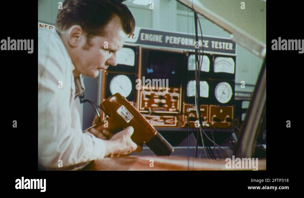 1960s: man tests car engine. Workers in factory. Test vehicles on track ...
