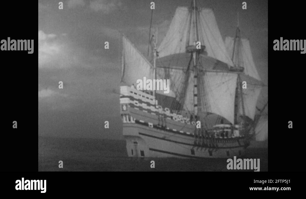 UNITED STATES, 1940s: Sailing ship at sea. Sails on a ship Stock Video ...