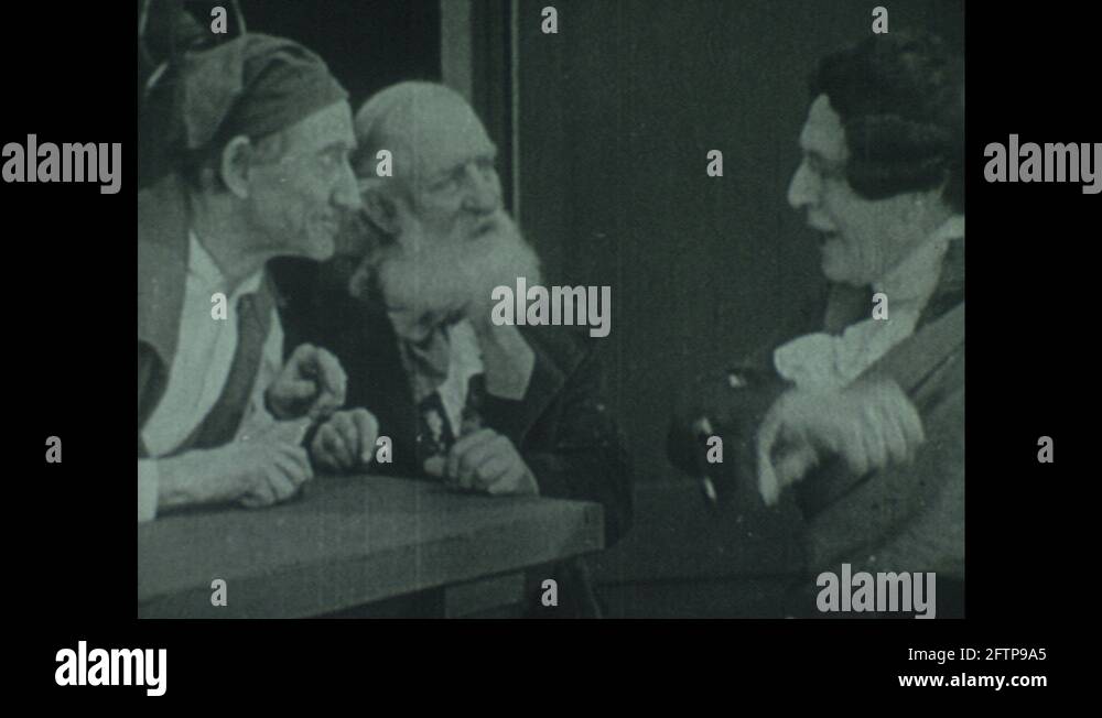 UNITED STATES 1940s: Men in period costume talking / Animation of Bill ...