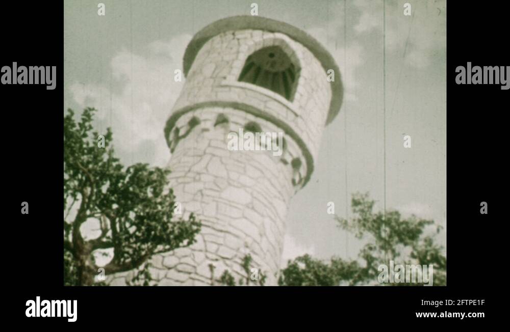 UNITED STATES: 1950s: View of Rapunzel's room in a tower from below ...