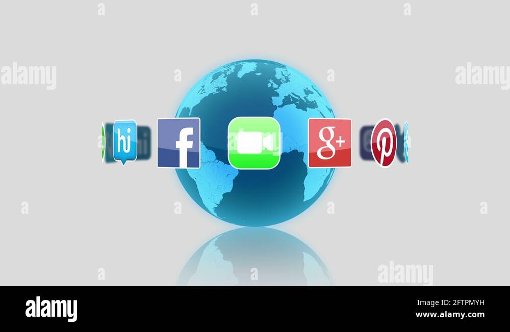Social Media Icons and Logos Spinning Around a 3D Globe Seamless Loop ...