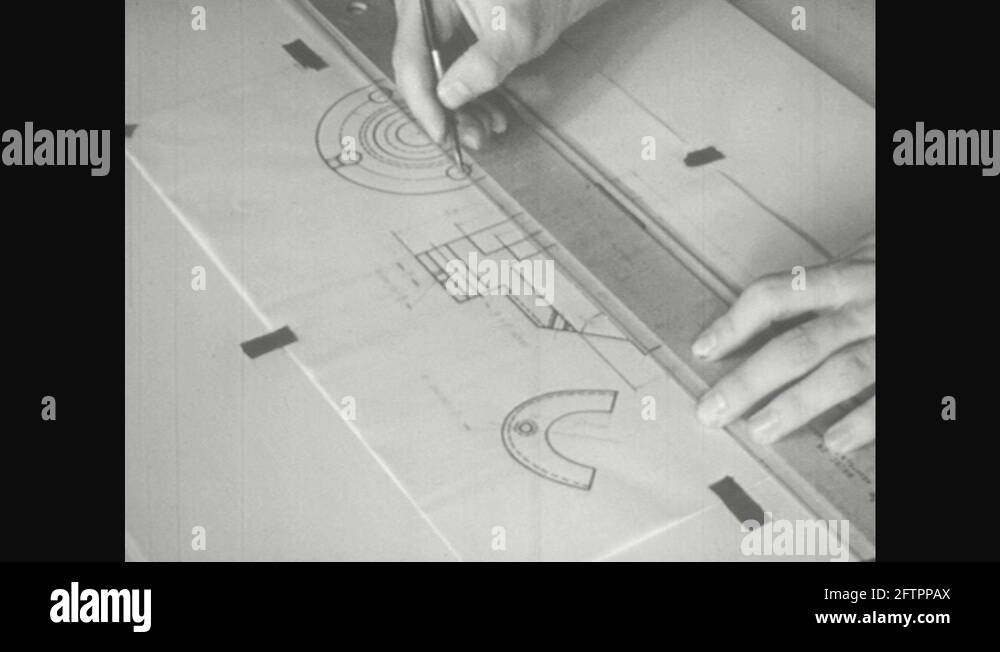 UNITED STATES: 1960s: pencil points to line marks on chart. Pen draws ...