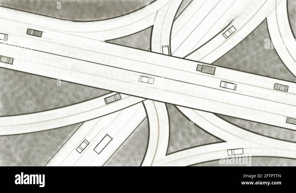 Highway interchange. Aerial top view. Hand drawn animation. Seamless ...