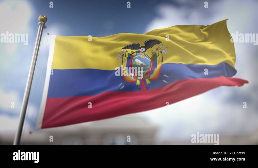 Ecuador Flag Waving Slow Motion 3D Rendering Blue Sky Background ...