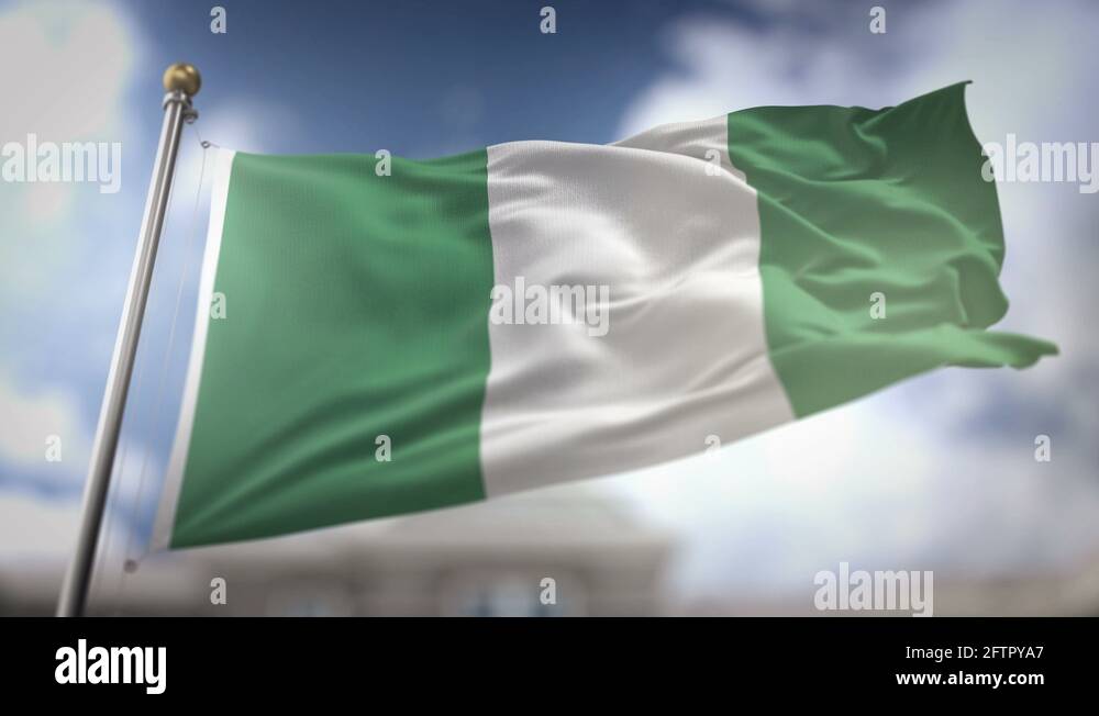 Nigeria Flag Waving Slow Motion 3D Rendering Blue Sky Background ...