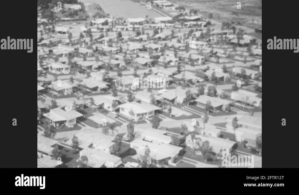 UNITED STATES: 1960s: overhead view of trailers in residential park ... UNITED STATES: 1960s: overhead view of trailers in residential park ...